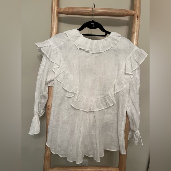 Zara | Tops | Nwt Zara White Linen Ruffle Top | Poshmark